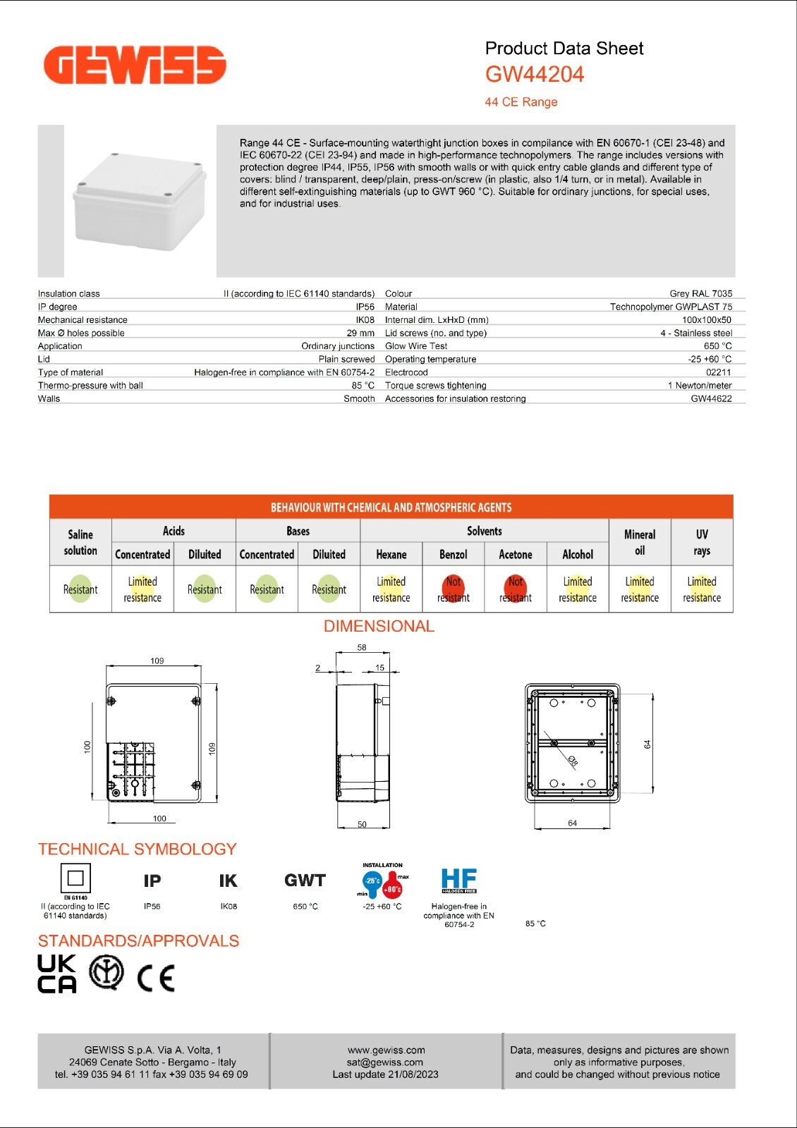 GEWISS GW44204 Junction Box With Plain Screwed LID - IP56 ...