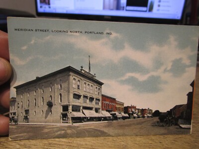 K9 Old INDIANA Postcard Portland Meridian Street Downtown The Leader ...