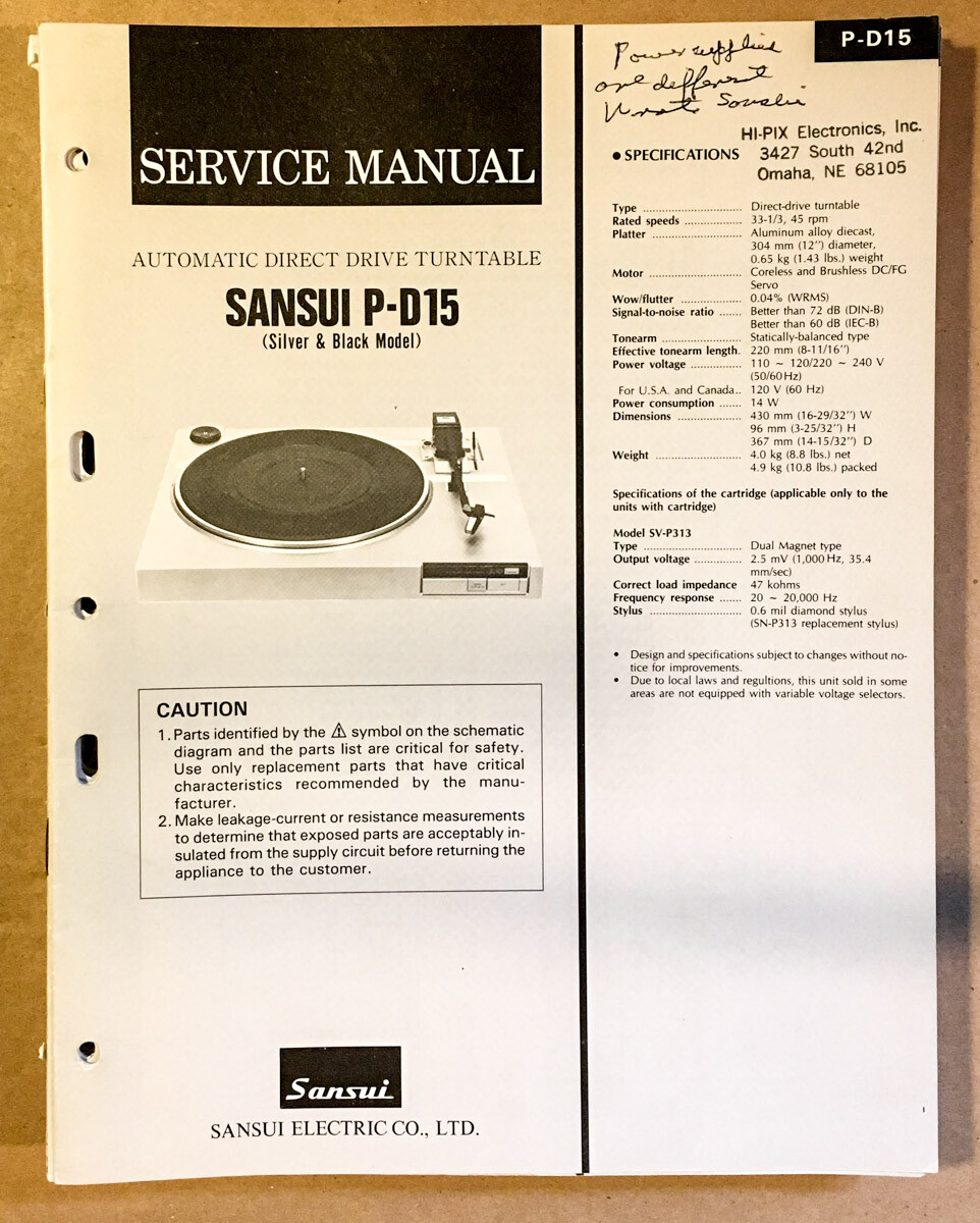 Sansui P-D15 Record Player / Turntable Service Manual *Original* | eBay