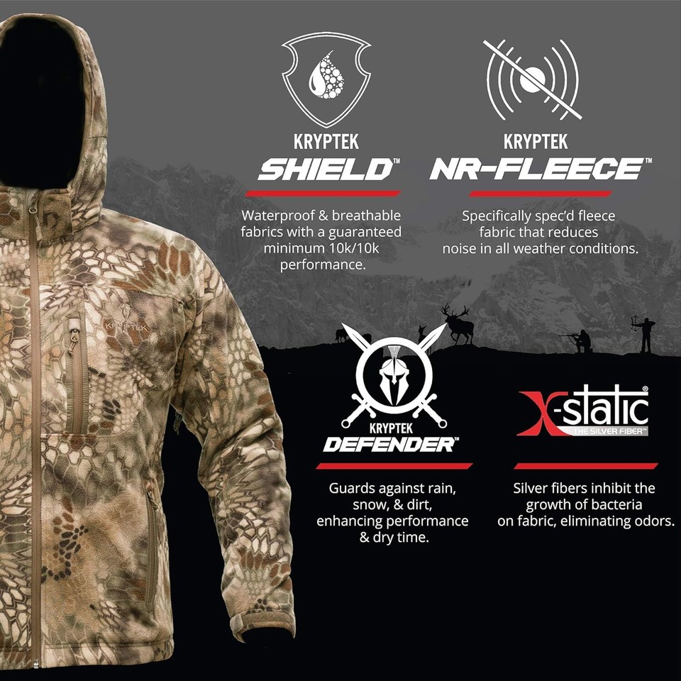 NEW Kryptek Vellus Fleece Jacket Highlander Camo Waterproof Men's Sz ...