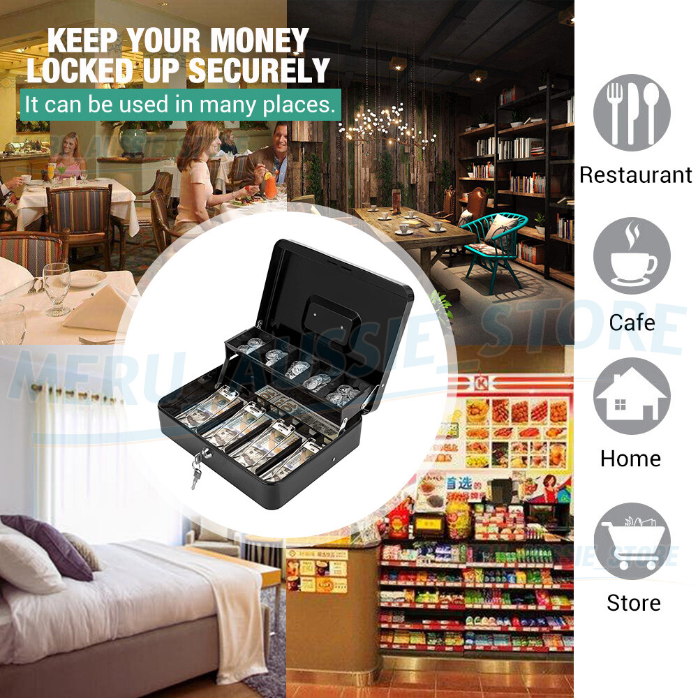 Portable Cash Box Safe Coin Box Metal Lock Security Bank with Storage ...