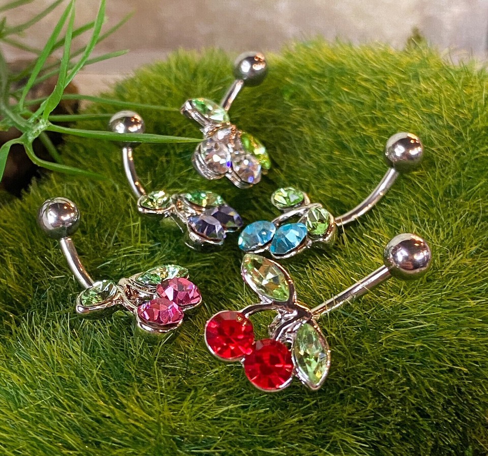 1pc Cherry CZ Gem Belly Ring Navel Piercing Pierced Naval Cherries Body ...