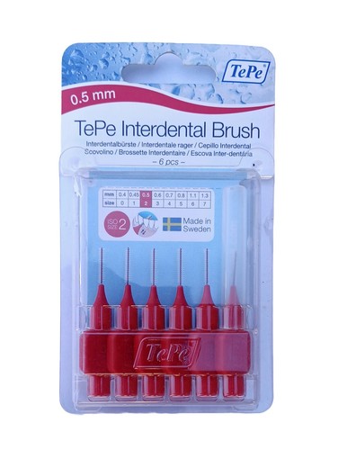 Original TePe Interdental Red 6 x Brushes ISO Size 2 , 0.5mm Made in ...
