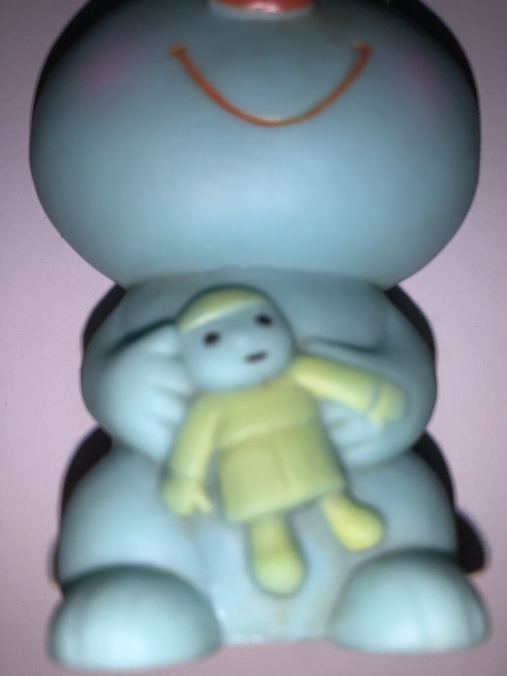 Vntg Soft Vinyl Baby Squeak Toy Blue Green Bunny Rabbit Babyking USA ...