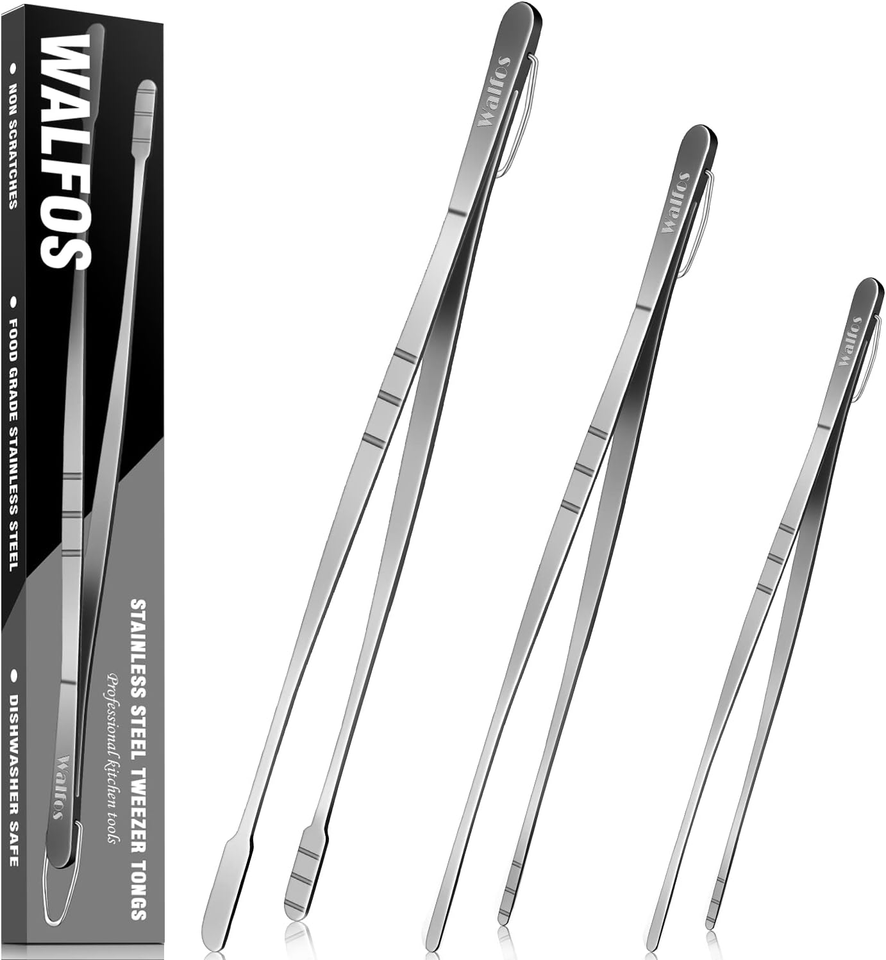 WALFOS Tweezer Tongs for Cooking, Kitchen Tweezers Stainless Steel ...