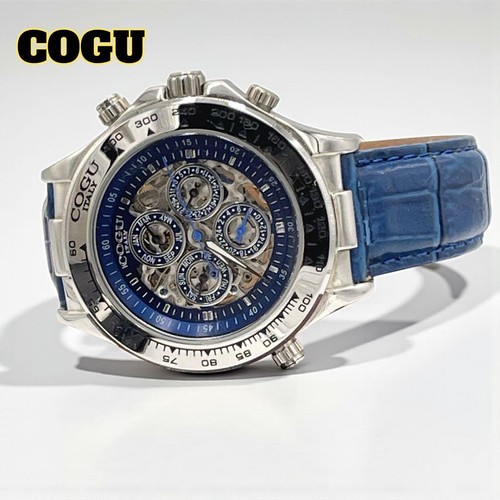 Cogu Automatic Chronograph Skeleton Italian Watch Leather Blue | eBay