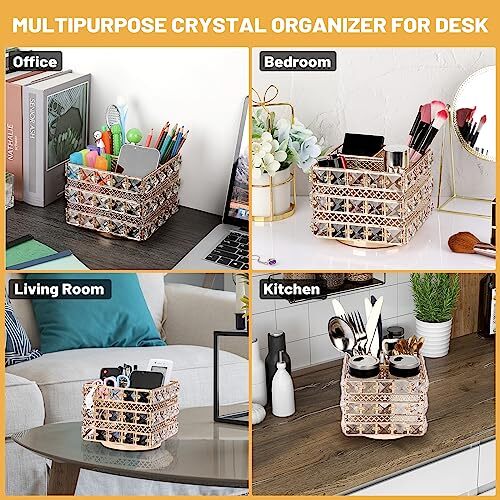Crystal 360 Degree Rotating Desk Organizer Decorative Storage Box With ...