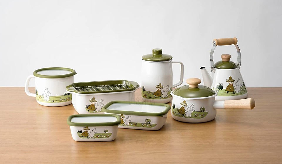 Moomin Gas/Induction Small Deep Frying Pot Enamel Tempura Olive Green ...