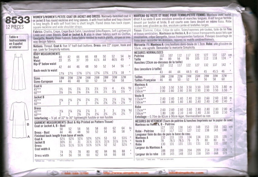 8533 Vintage Simplicity SEWING Pattern Misses Plus Size Dress Coat ...