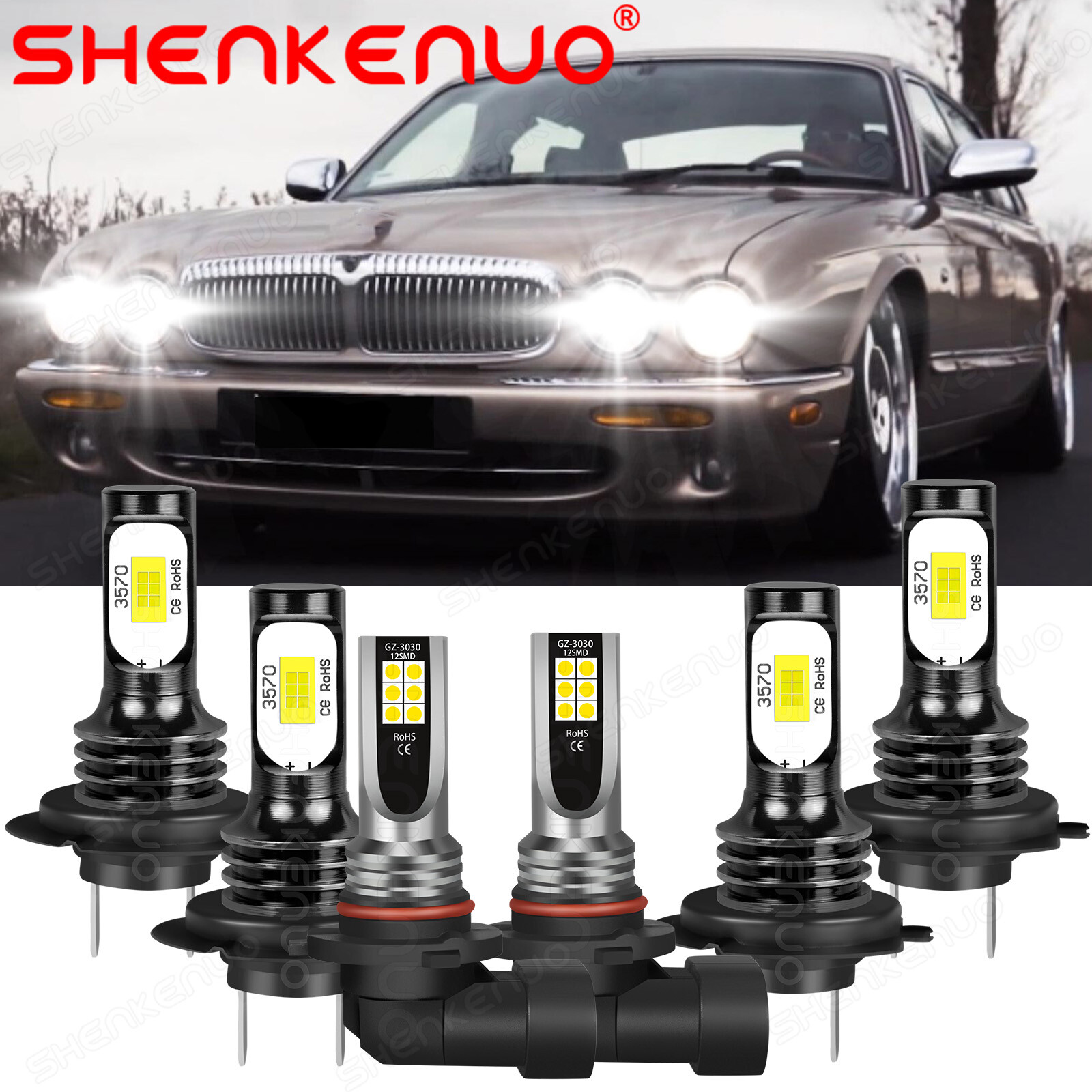 For Jaguar XJ8 1998-2003 6x 6000K White LED Headlight Fog Light Bulbs ...