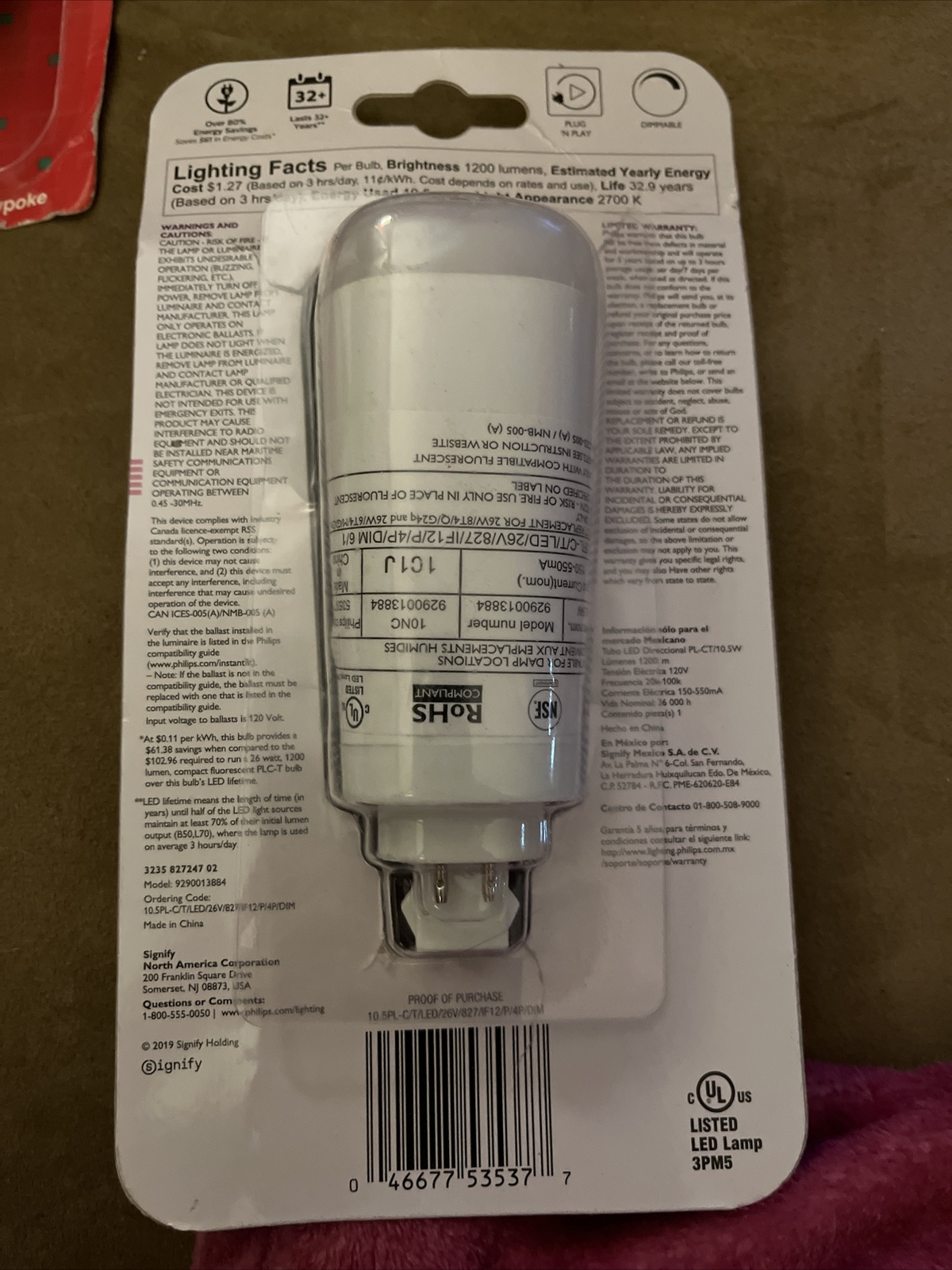 Philips 26w Equivalent Soft White PL-C PL-T 4-Pin Vertical LED Tube ...