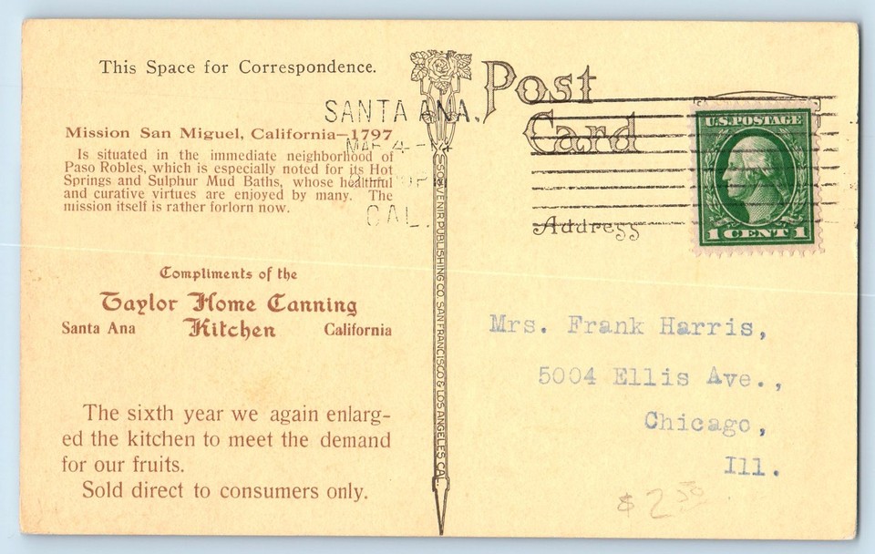 San Miguel California Postcard Missions San Miguel 1797 Scenic View ...