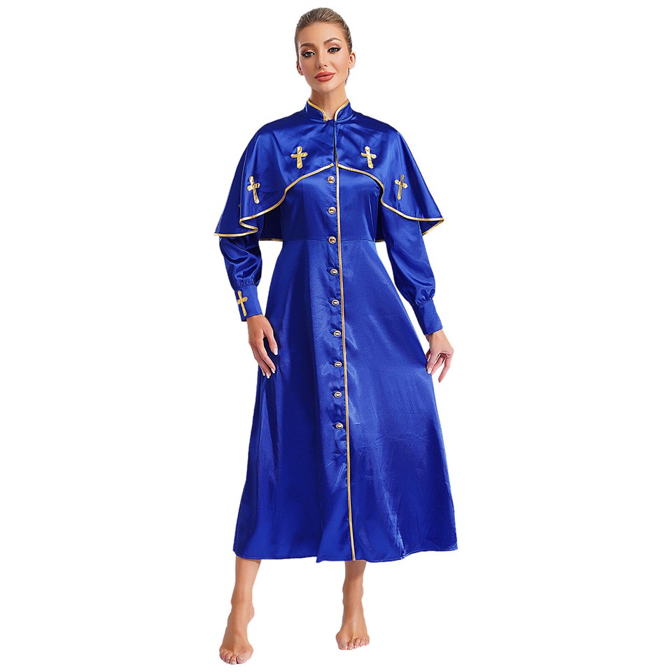 Women's Metallic Trim Clergy Church Choir Robe Button A-line Maxi Gown ...