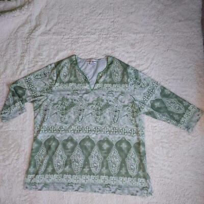 Cathy Daniels Women's Green White Beaded Floral Top Shirt Size 1X | eBay