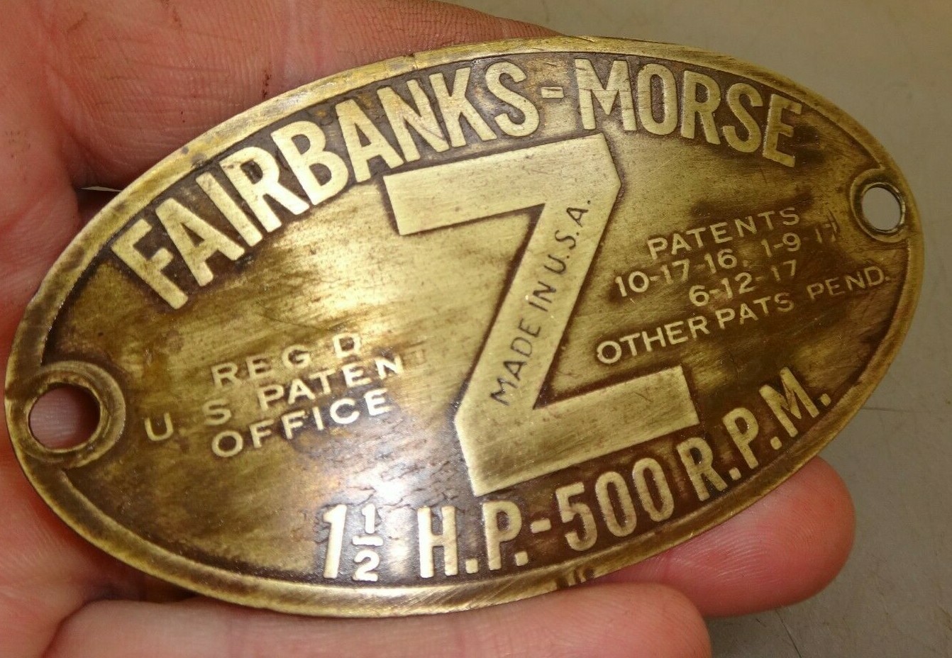 ORIGINAL NAME TAG FAIRBANKS MORSE 2hp Z Old Gas Engine FM 4" x 2-1/4 ...