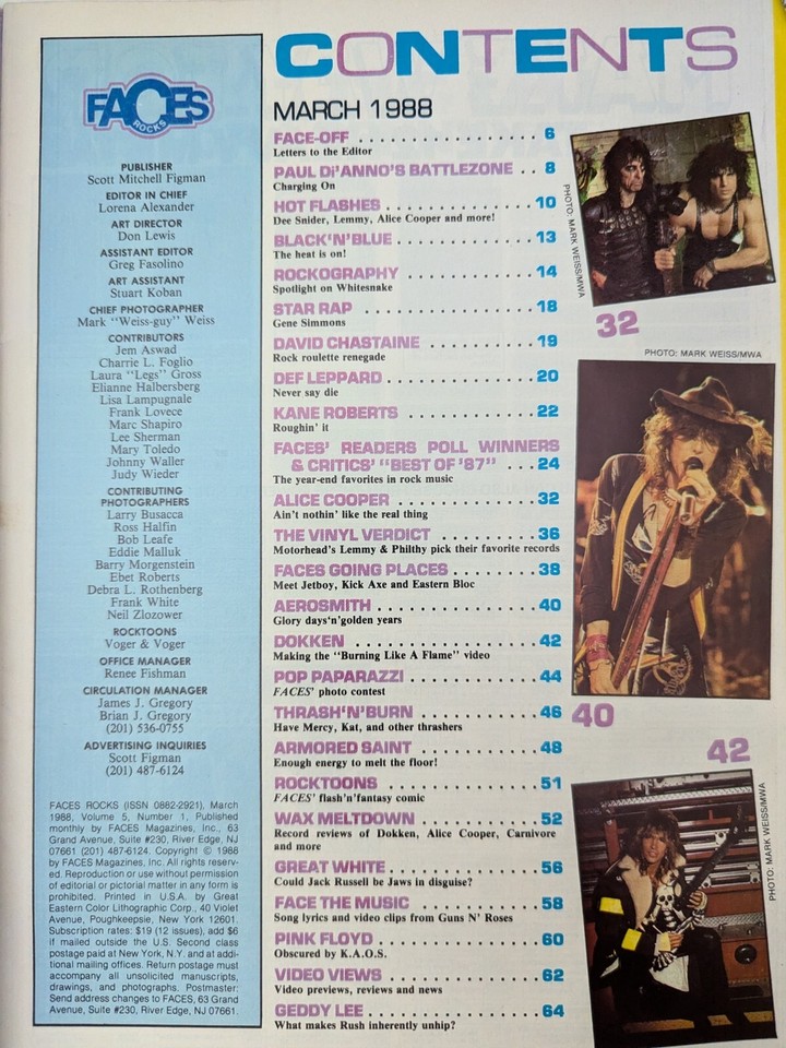 Faces Rocks Magazine March 1988 Motley Crue, Pink Floyd, Alice, KISS ...
