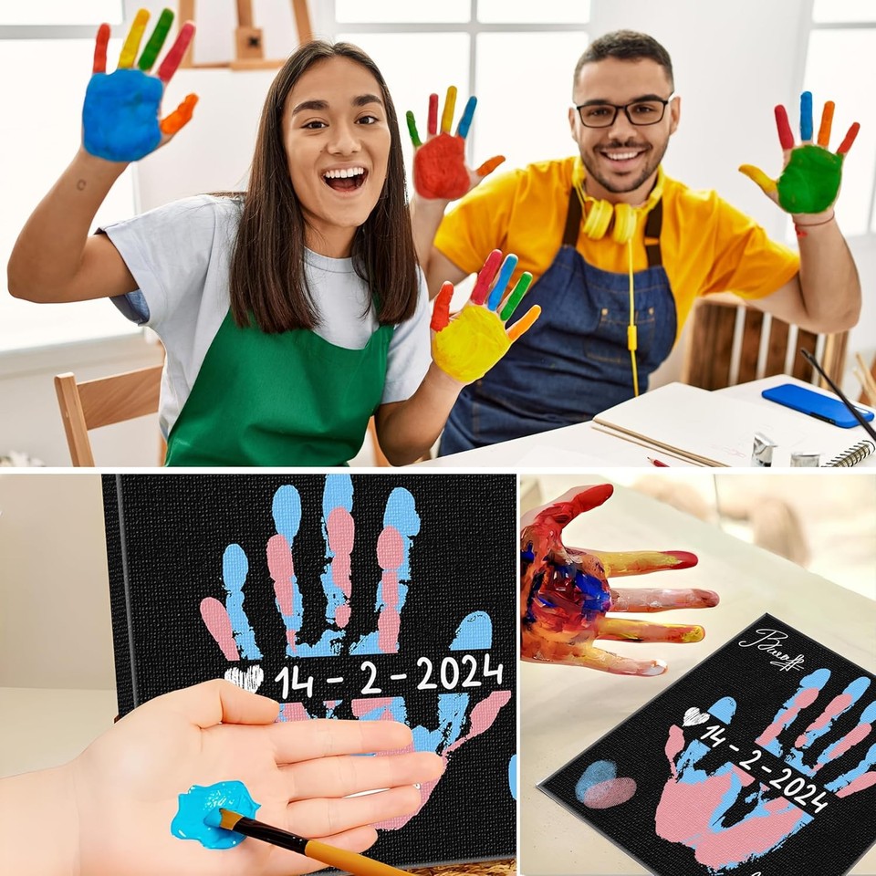 2 Pack Handprint Frame Kit for Couples, 10x10 Black Canvas Date Night ...
