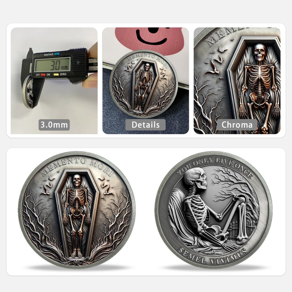Stoic Skull Memento Mori Memento Vivere Challenge Coin Death Gifts For ...