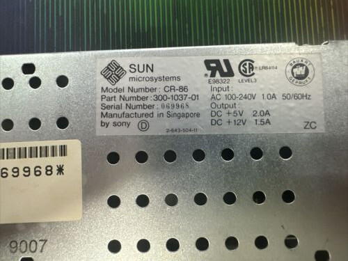 SUN microsystems CR-86 Power Supply PN: 300-1037-01, Incl. Fan & Pwr Sw ...