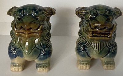 Vintage Chinese Foo Dog-Fu Lion Green Blue Ceramic Asian Feng Shui Good ...