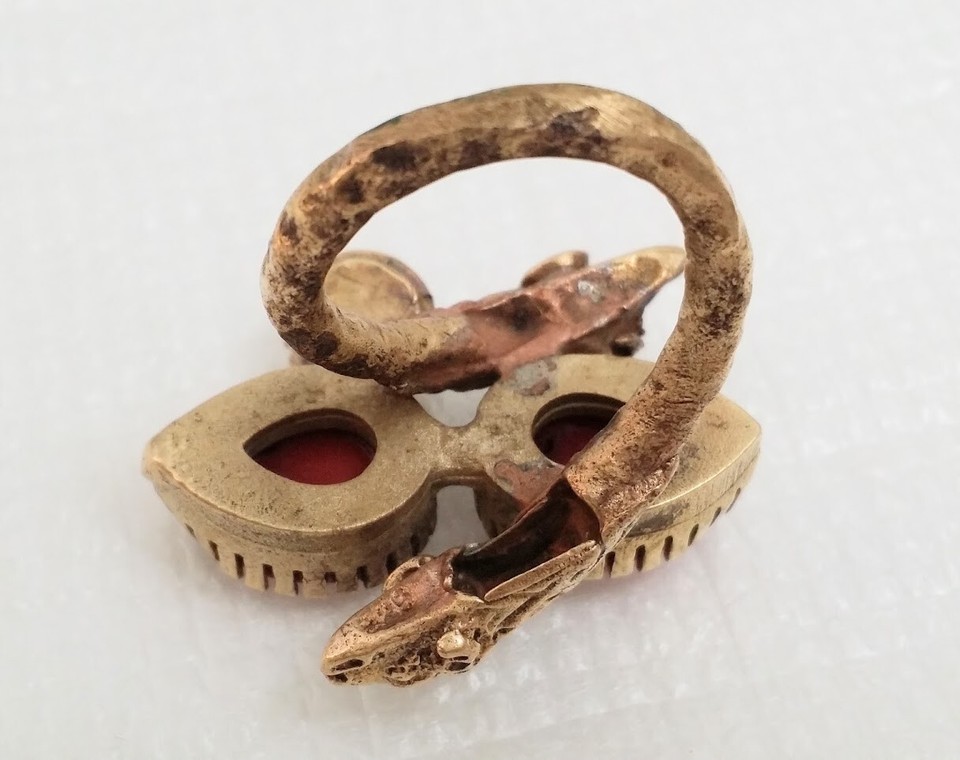 Vintage Handcrafted Brass Red Coral & Pearl Ram's Head Ring Size 6.5 | eBay