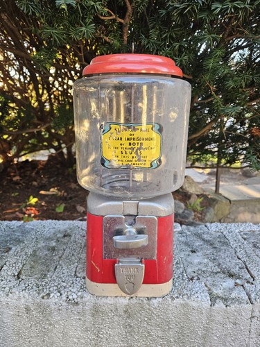 50s Vintage Oak Acorn Red Gumball Candy Machine With Key | eBay