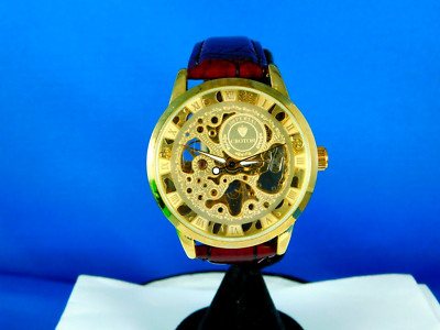 NEW CROTON IMPERIAL SKELETON AUTOMATIC GOLD PLATE MENS WRISTWATCH-BOX ...