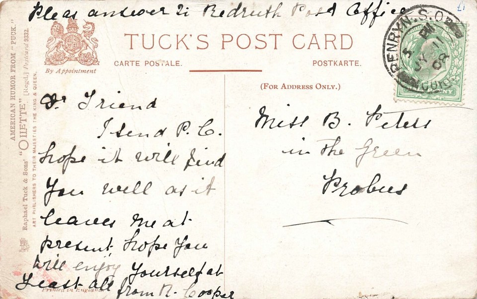 Vintage 1908 Tucks 9332 Postcard, American Humour from "Puck" XA4 | eBay