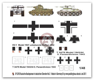 Peddinghaus 1/48 Beutepanzer Russian Tank Markings in German Service No ...