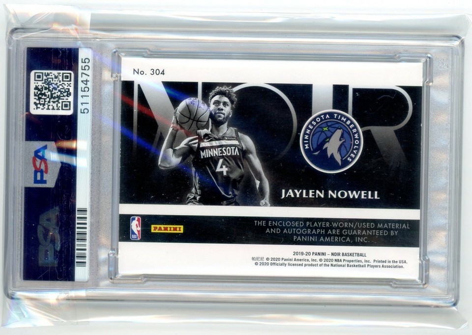 2019 Panini Noir #304 Jaylen Nowell Patch Autograph #12/99 PSA 9 Auto ...