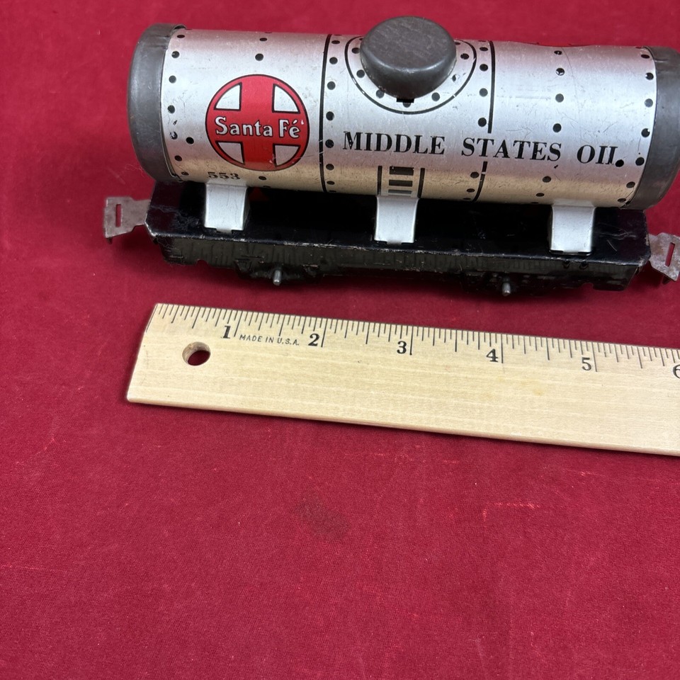 MARX TIN SILVER FUEL TANK CAR #553 SANTA FE RR ATSF O SCALE TINPLATE ...