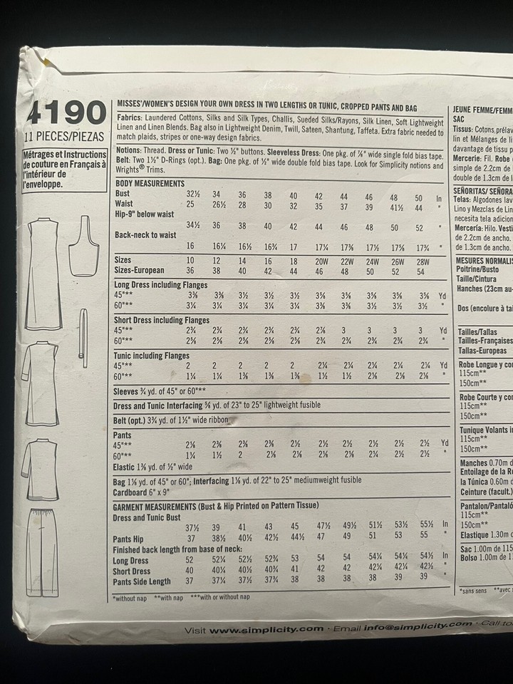 Simplicity - 4190 - Sizes 10,11,14,16,18 - Misses’ Dress, Tunic ...