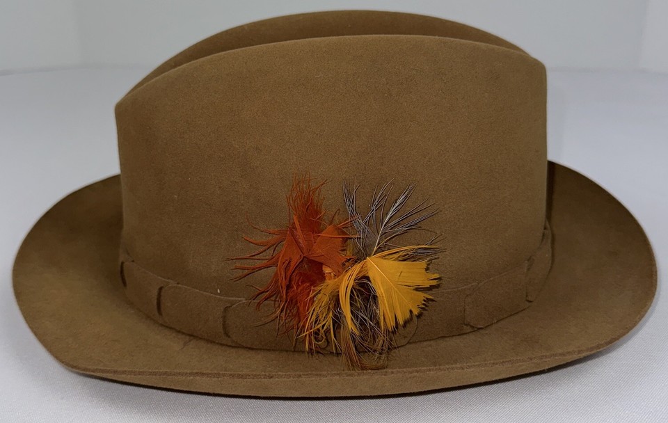 Dobbs Fifth Avenue Fedora Band Feathers Snap Rim Saddle Brown 7 1/8 Men ...
