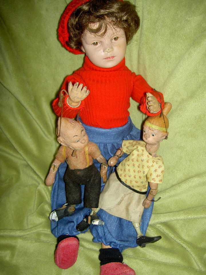 SET of SIX (6) ANTIQUE SCHOENHUT Humpty Dumpty Circus large wood CLOWN ...