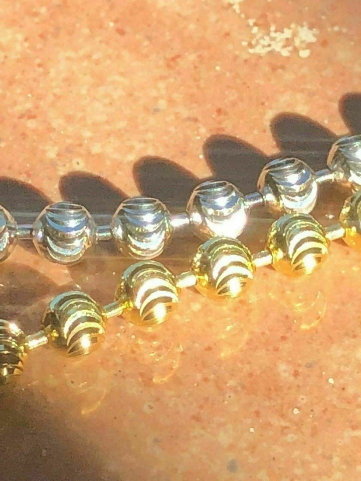 4mm Ball Moon Chain SOLID 925 Silver 14k Gold Plated Rhodium Diamond ...