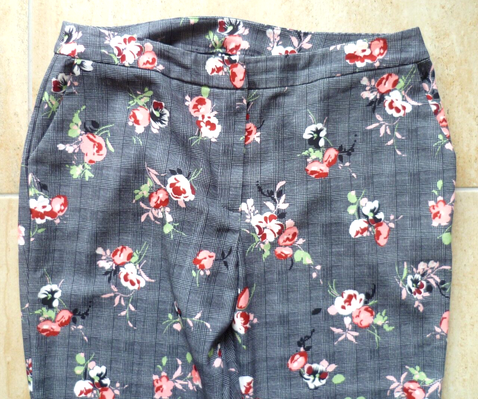 LADIES VERY SIZE 14 BLACK & WHITE FLORAL PRINCE OF WALES CHECK TROUSERS ...