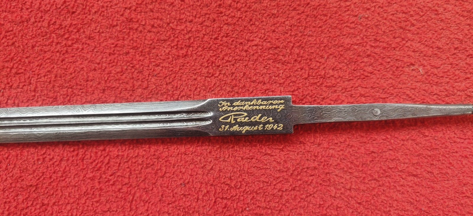 Erich Raeder Honor Damascus Steel German Naval Dagger IIWW Blade with ...