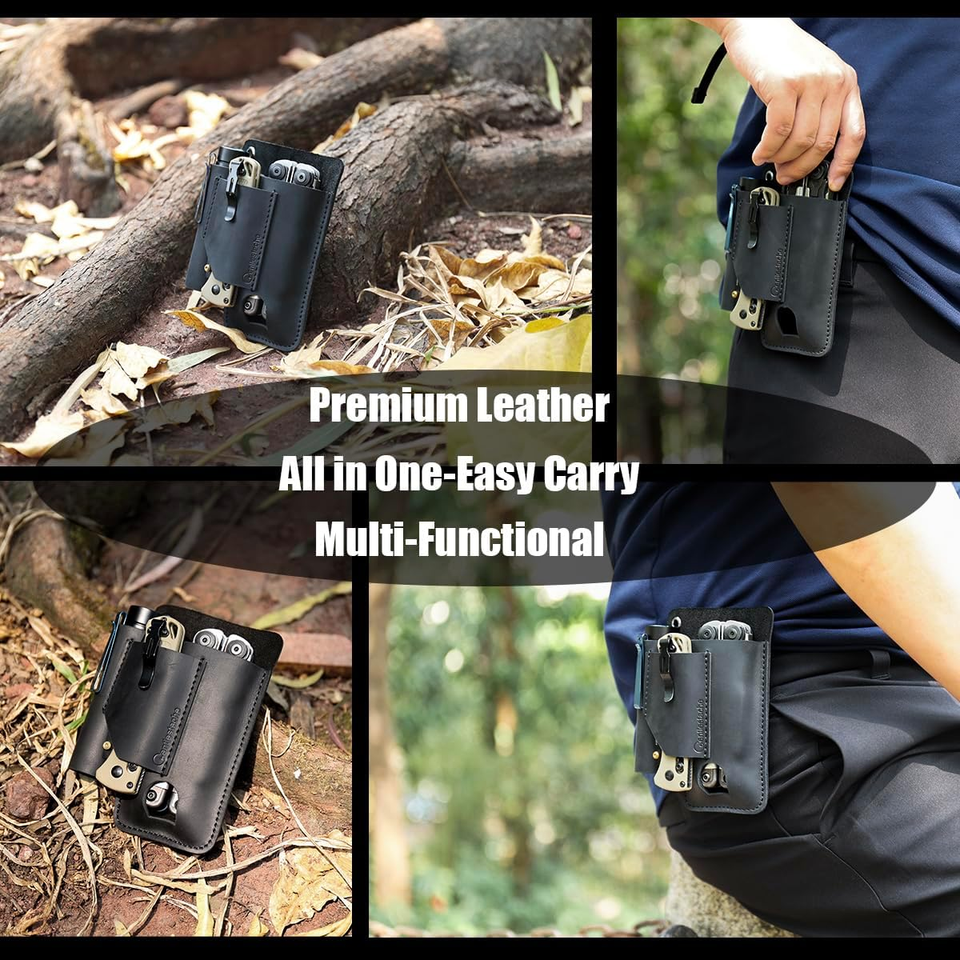 Leather Multitool Sheath - Belt Clip EDC Belt Organizer - Leather Multi ...