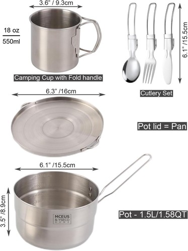 Compact Camping Pot Backpack Mess kit, Regular, Stainless Steel Plaint ...