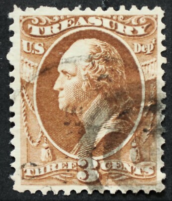 U.S. Used Stamp Scott #O74 3c Treasury Official, XF. Bullseye Cancel. A ...
