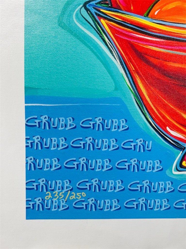 Lisa Grubb Fruit Bowl H/S LE Serigraph Brick Blue Yellow Apple Grapes ...