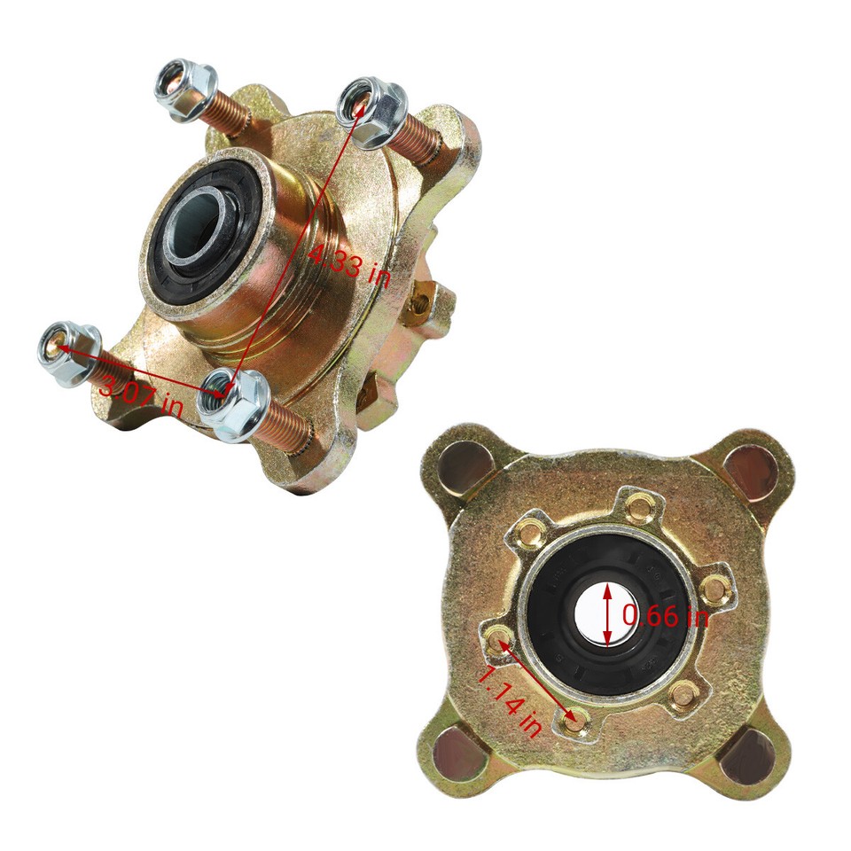4 Bolt Front Wheel Hub Bearing Steering Spindle Assembly For ATV Quad ...