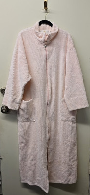 Stan Herman Pink Zip Chenille Long Robe Womens 1XL? Sleep Long Sleeve ...