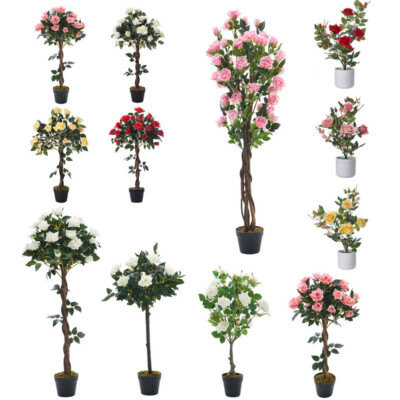 5ft4ft Artificial Rose Bush Tree Potted Plant Pink Faux Flower Home ...