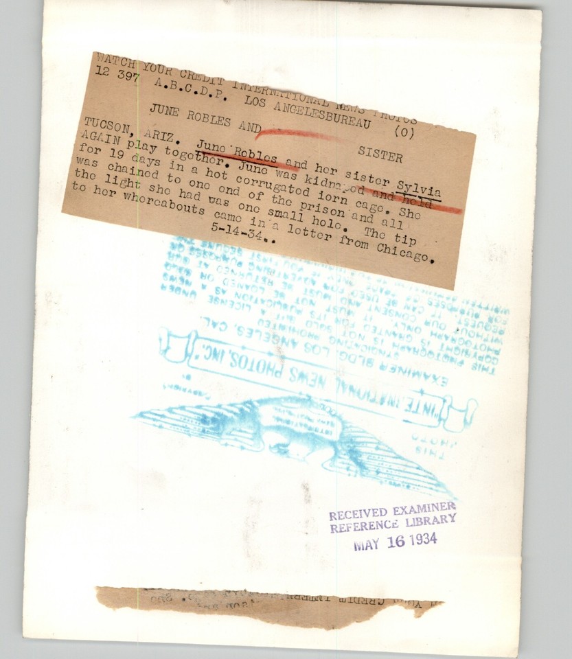 KIDNAPPED Child JUNE ROBLES Returned Home TUCSON Vintage 1934 Press ...
