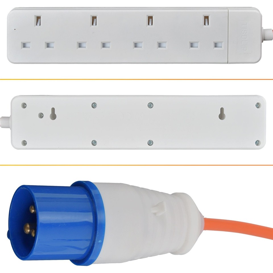 Camping 4 Way Extension Lead Electric Hookup Power Cable Plug Socket ...