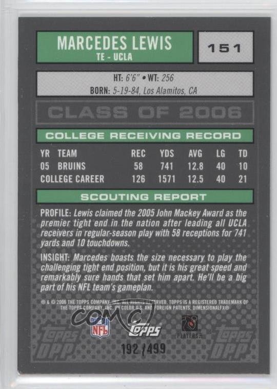 2006 Draft Picks and Prospects (DPP) Chrome Bronze /499 Marcedes Lewis ...