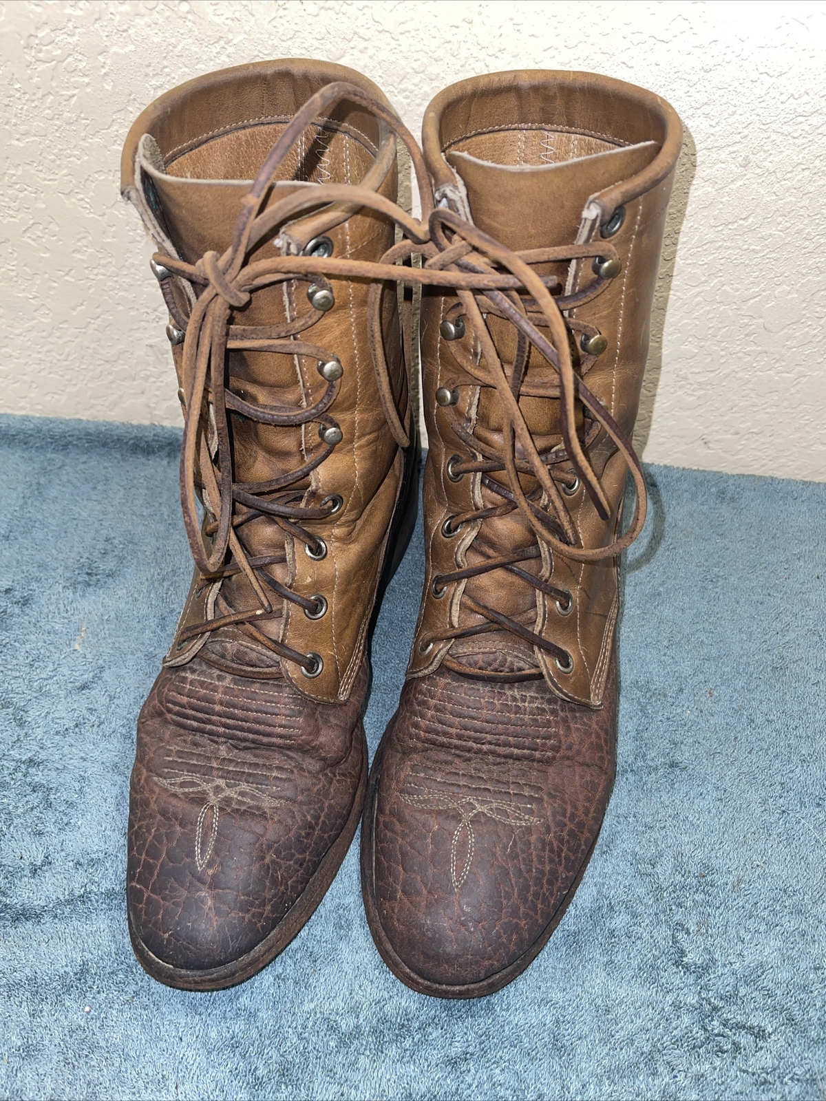 Justin L353 Brown Bullhide Leather Paddock Lacer Boots sz 8.5 B FREE ...