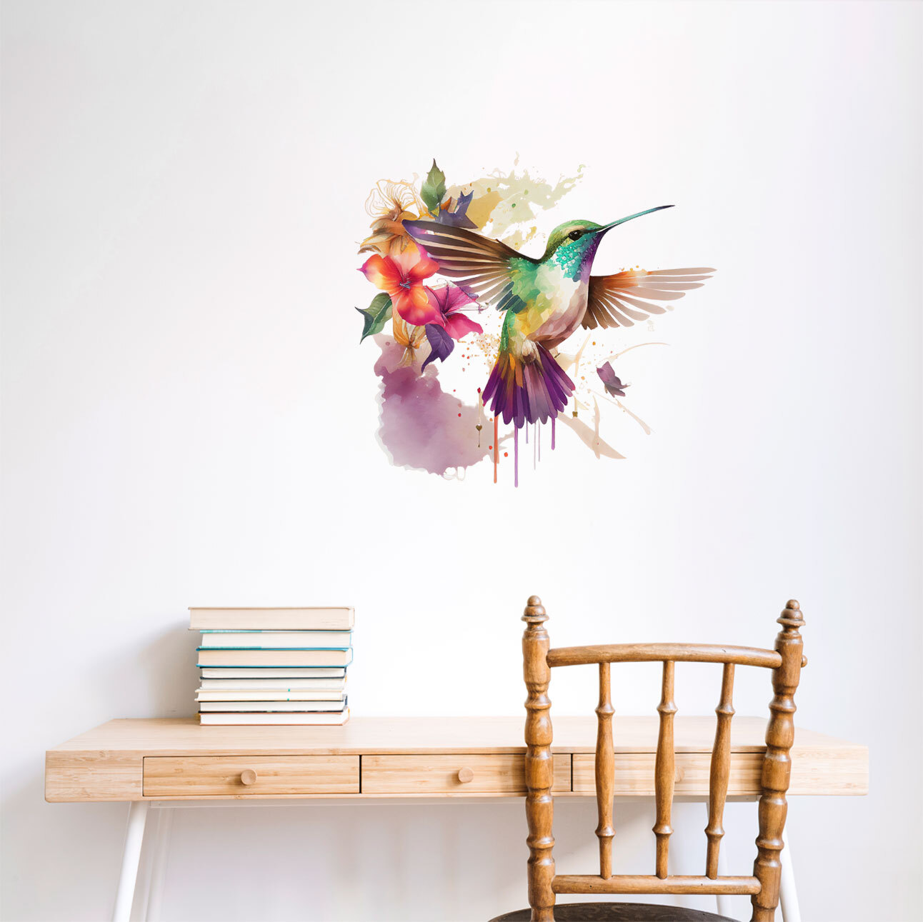 Hummingbird Flower Clipart Colourful Bedroom Wall Vinyl Sticker Decals ...