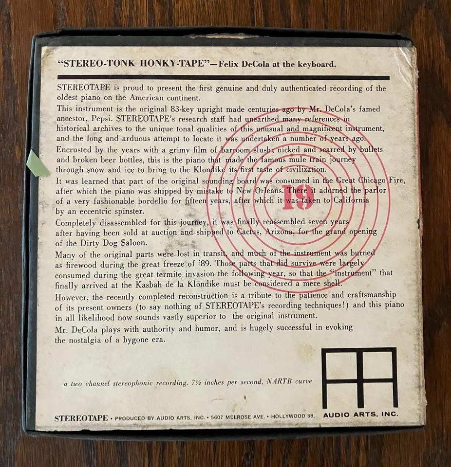 Stereo-Tonk Honky-Tape Stereotape 19 2 Track Stereo Reel to Reel 7.5 ...